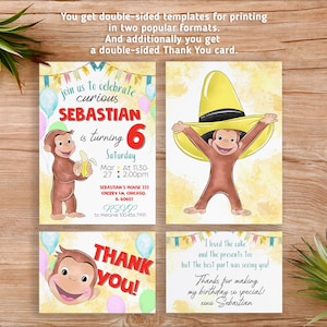 Curious George Birthday Invitation, Monkey Invite, Ape Invitation ...