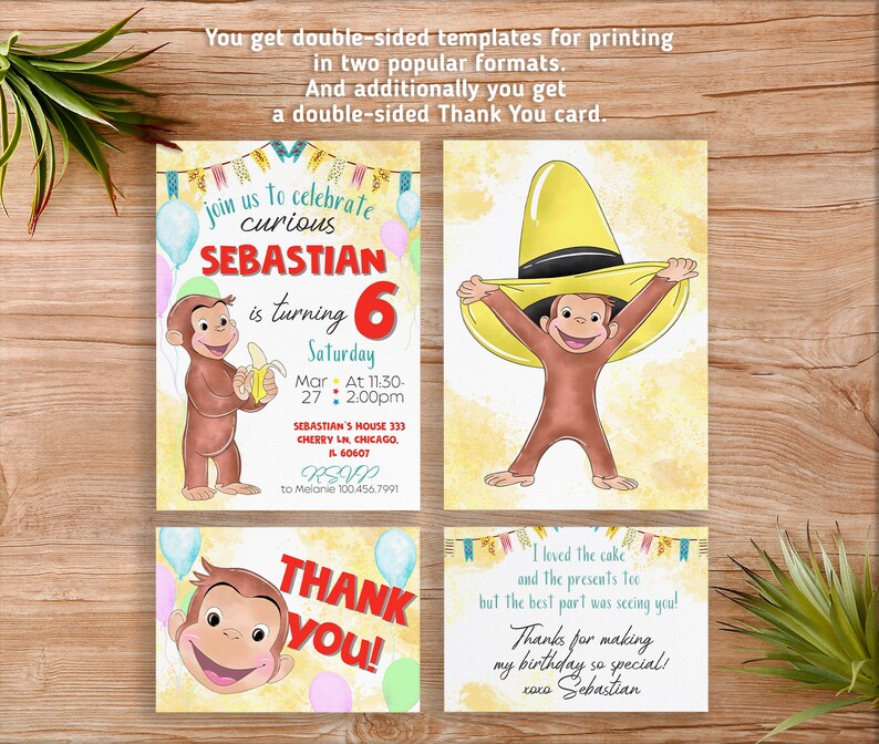 Curious George Birthday Invitation Monkey Invite Ape - Etsy