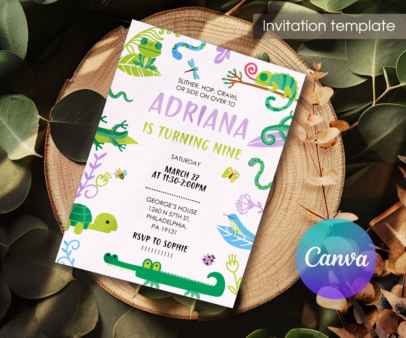 Printable Birthday Invitation | Reptile Invitation | Editable Reptile ...
