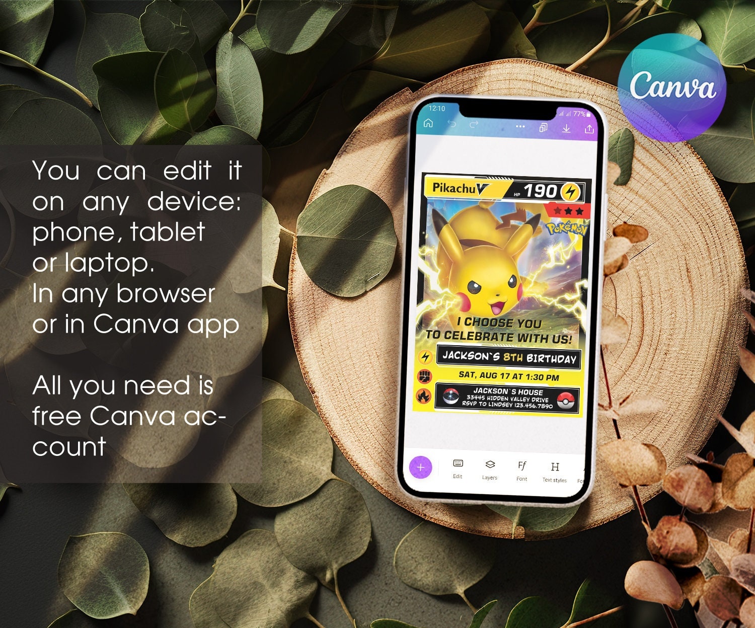 Editable Invitation, Pokemon Birthday Vmax Invite Template, Printable ...