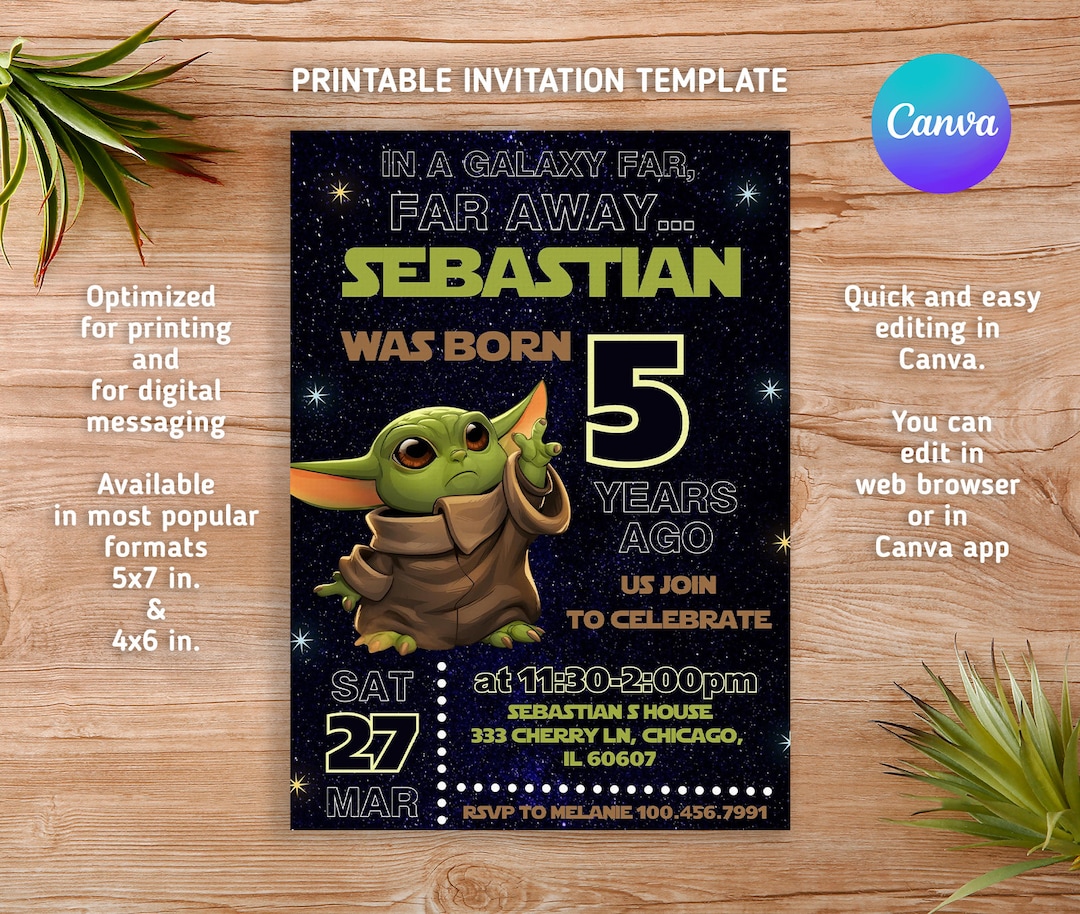 Star Wars Invitation, Baby Yoda Birthday Invite, Grogu Invitation ...