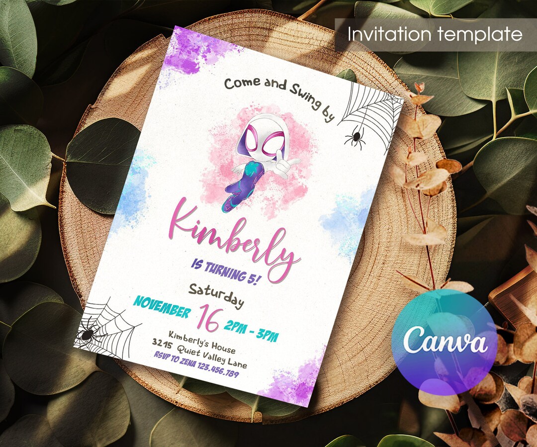 Gwen Birthday Invitation, Spider-verse Girl Birthday Invite, Editable ...