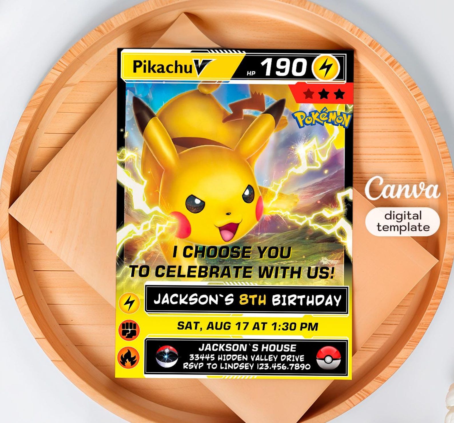 Editable Invitation, Pokemon Birthday Vmax Invite Template, Printable ...