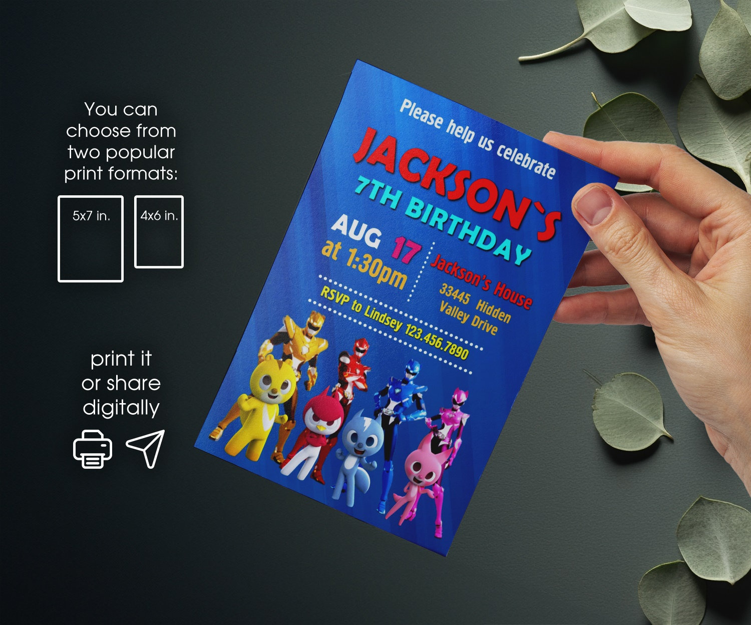 Mini Force Super Dino Power Invitation Boy Birthday - Etsy