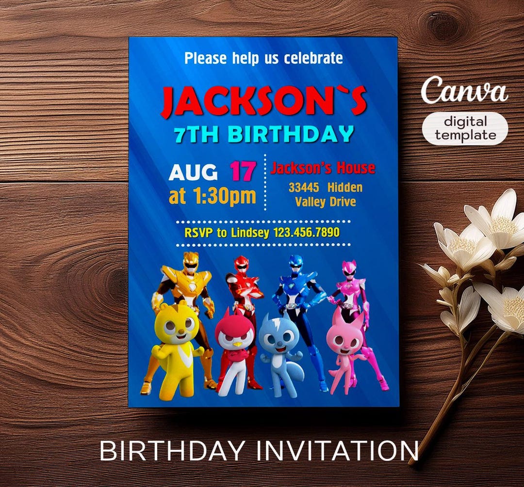 Mini Force Super Dino Power Invitation, Boy Birthday, Miniforce ...