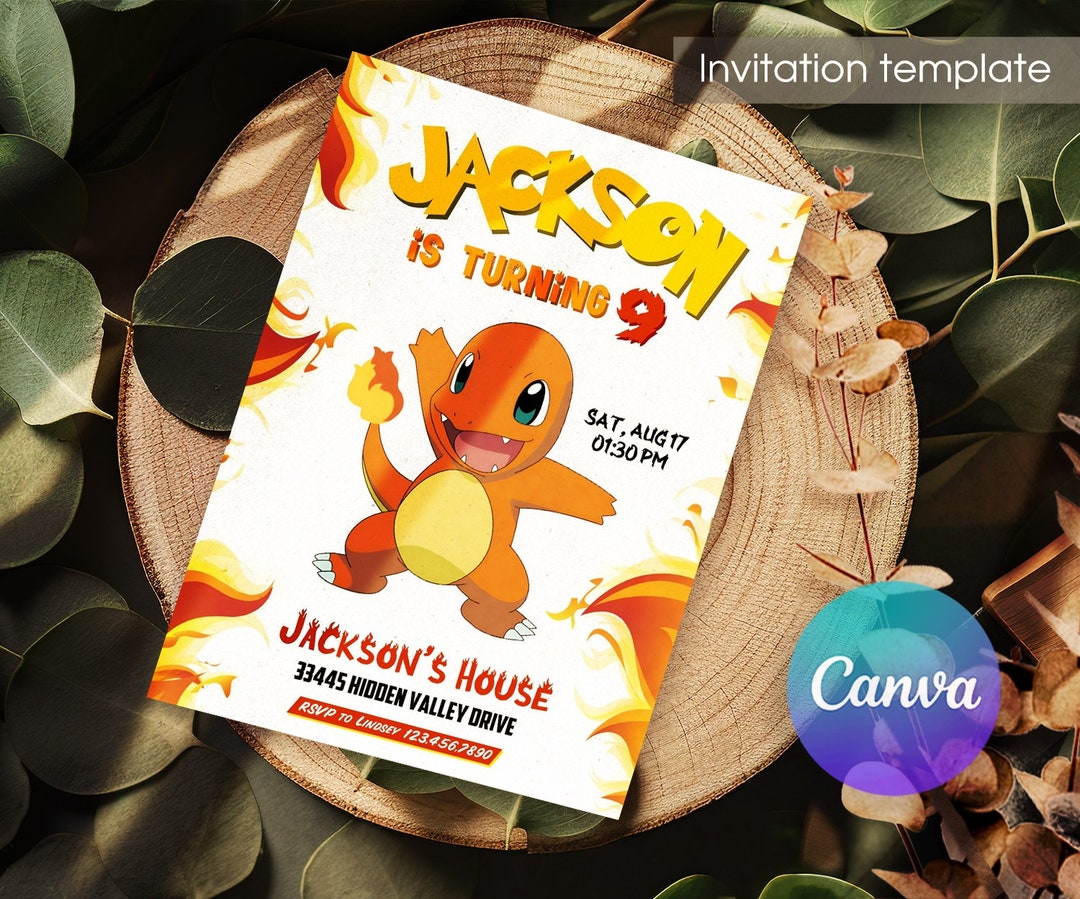 Pokemone Birthday Invite, Printable Birthday Invitation, Charmander ...