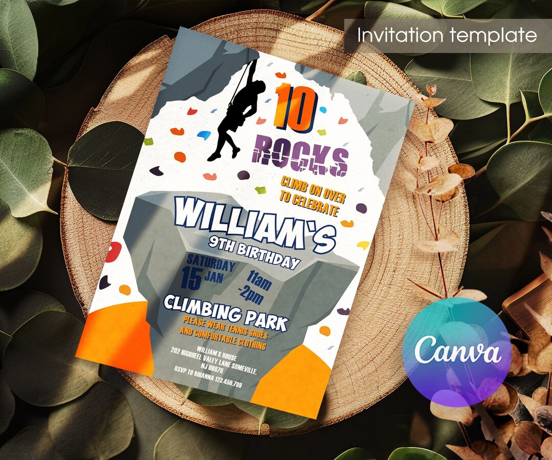 Climber Editable Birthday Invite, Printable Rock Climbing Invitation ...