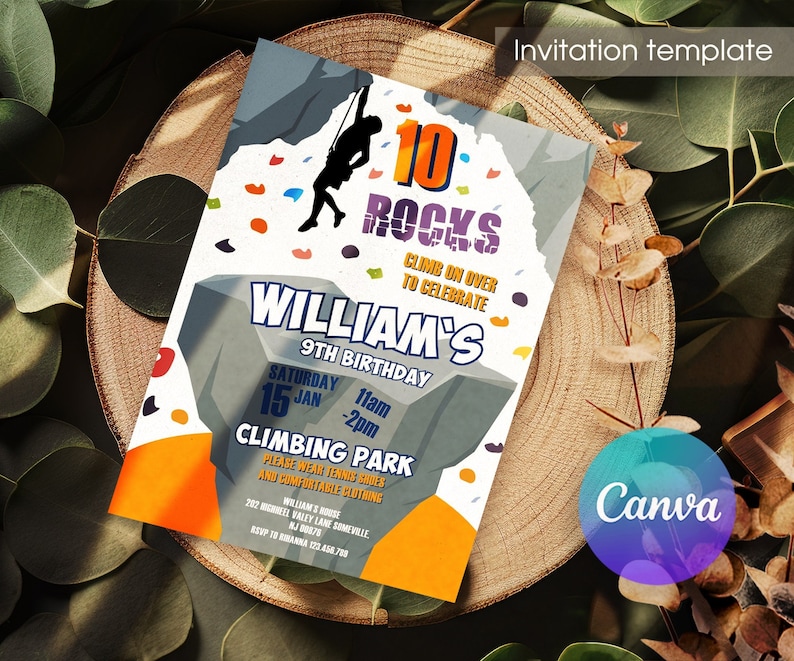 Climber Editable Birthday Invite, Printable Rock Climbing Invitation ...