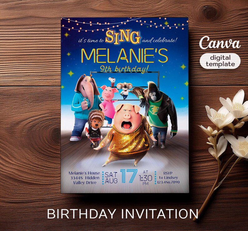 Editable Singer Invitation, Printable Sing 2 Birthday Invitation ...
