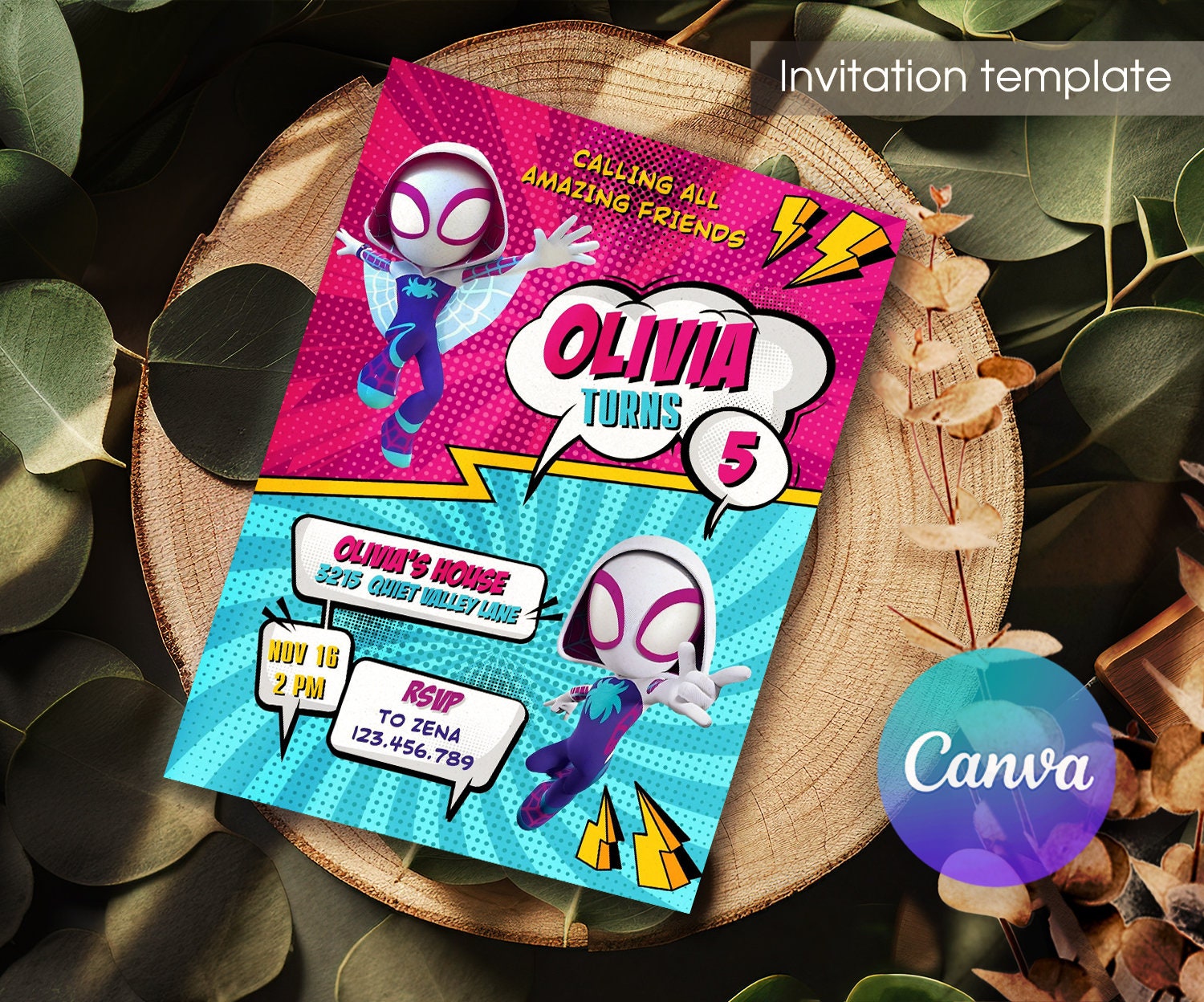 Gwen Birthday Invitation, Spider-verse Girl Birthday Invite, Editable ...