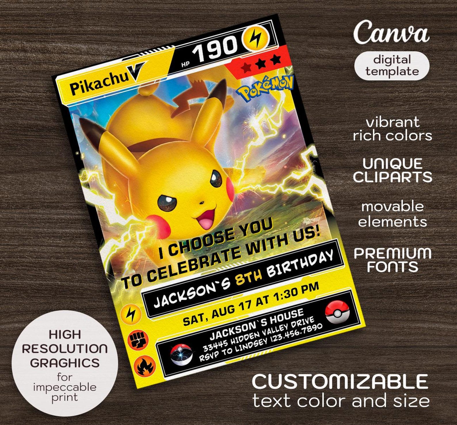 Editable Invitation, Pokemon Birthday Vmax Invite Template, Printable ...