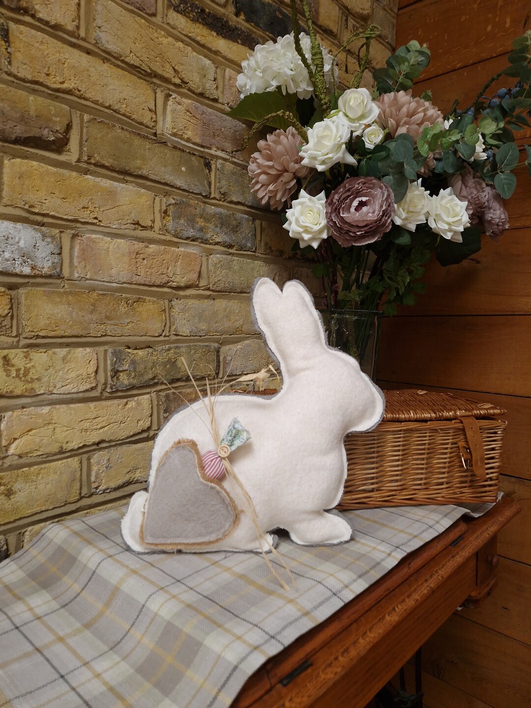 Large Rustic Farmhouse Fabric Bunny Cushion Decoration/easter Spring ...