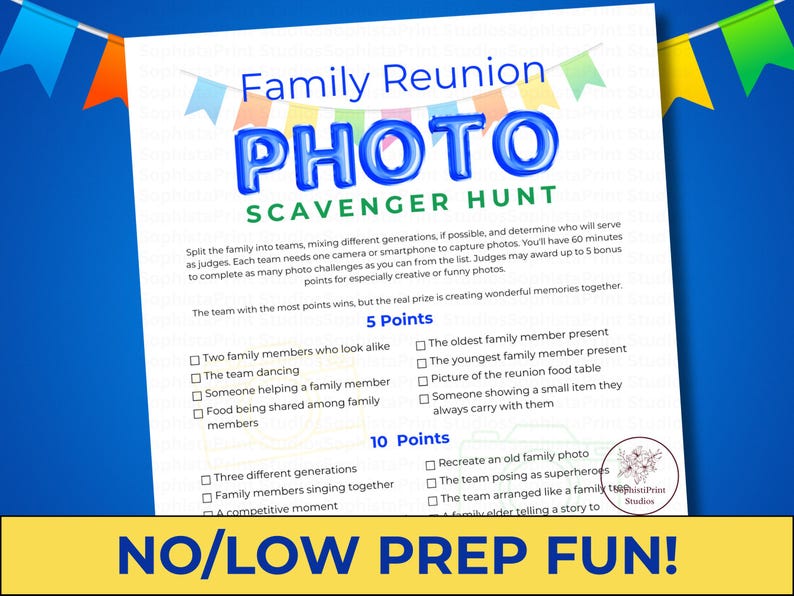 Family Reunion Photo Scavenger Hunt | Family Reunion Icebreaker ...