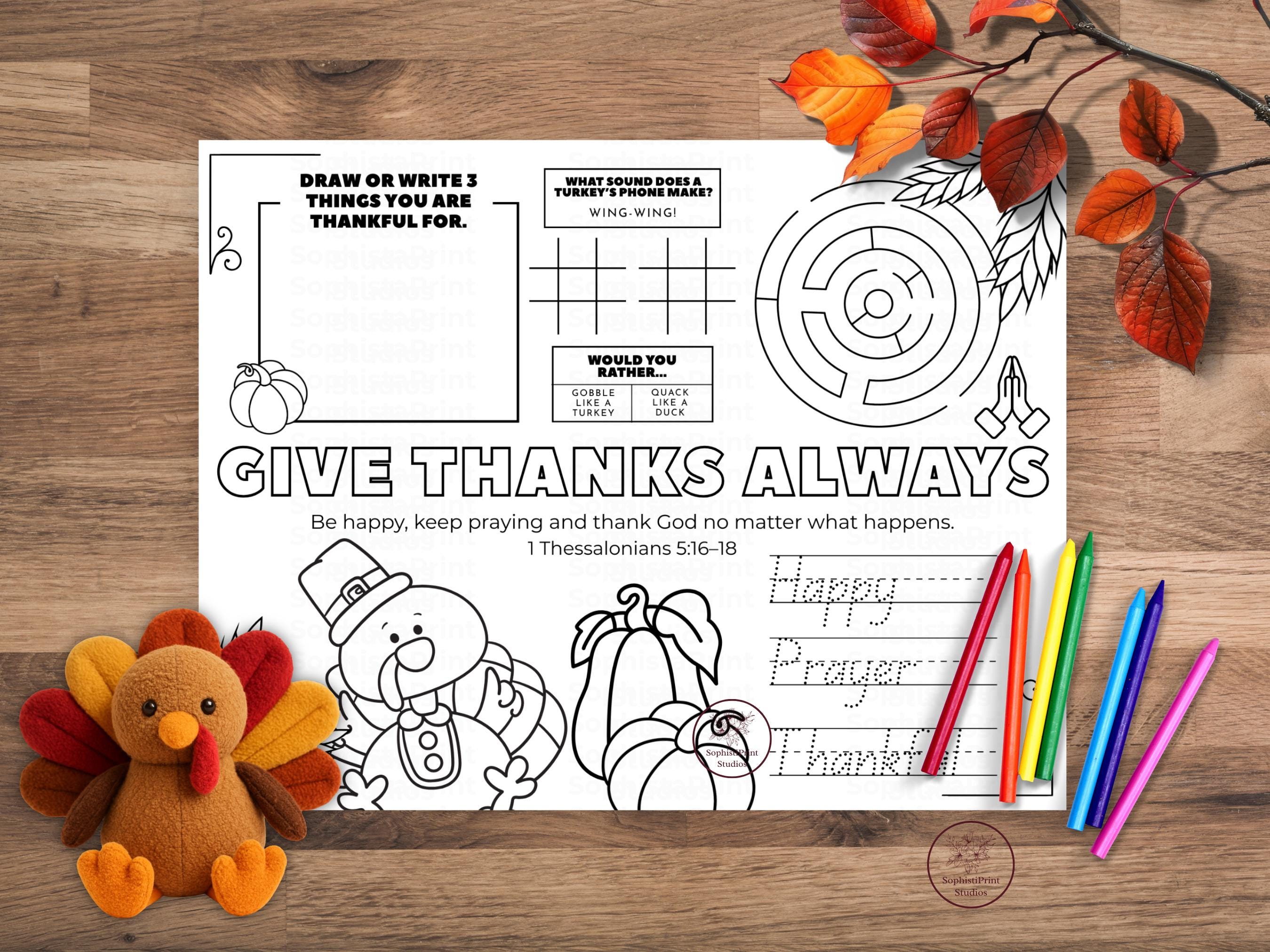 Christian Thanksgiving Coloring Page, Give Thanks Always Activity ...