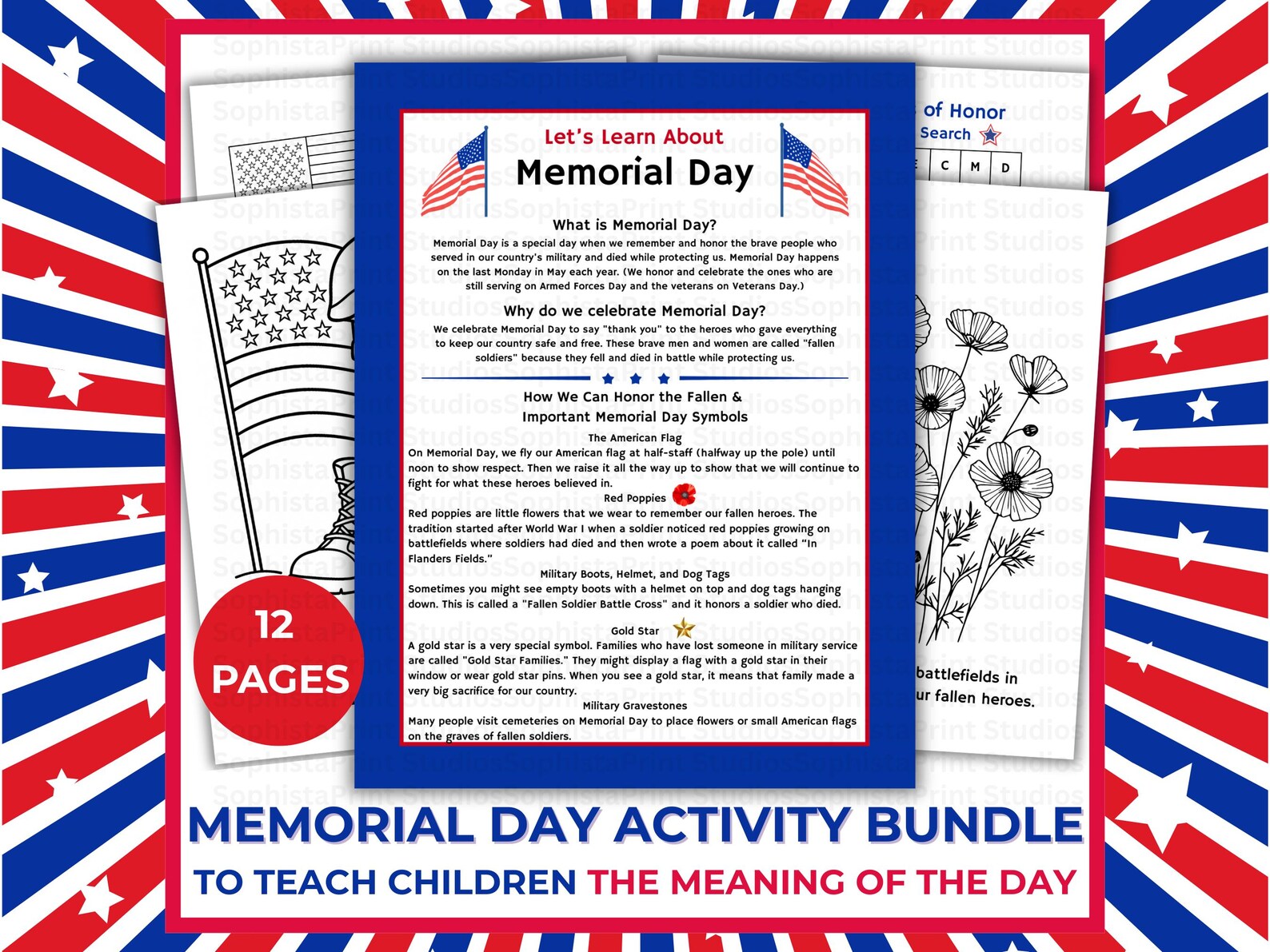 Memorial Day Coloring Pages and Activity Bundle | Memorial Day ...