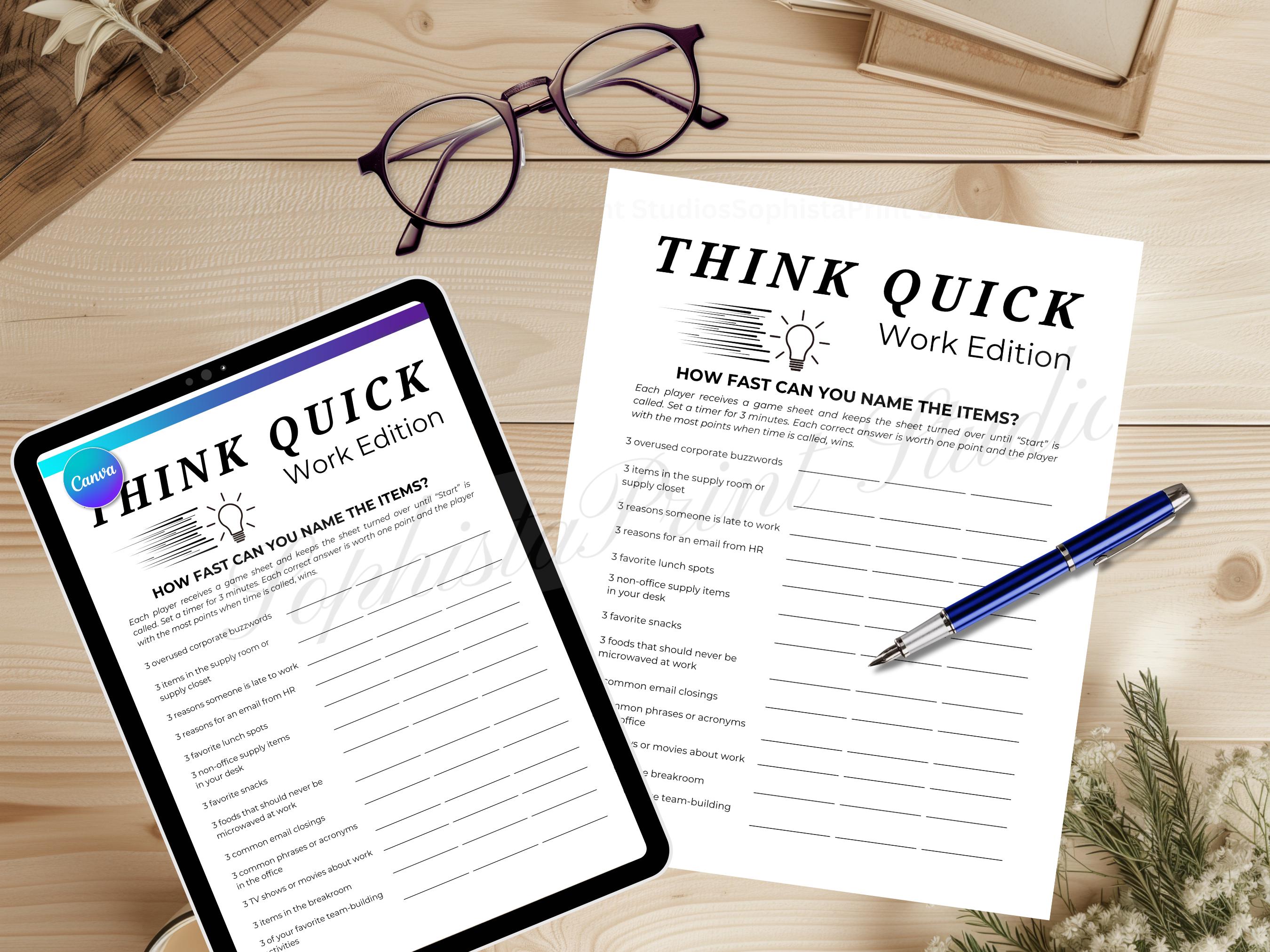 Team Building Game | Staff Meeting Game | Think Quick Work Game ...