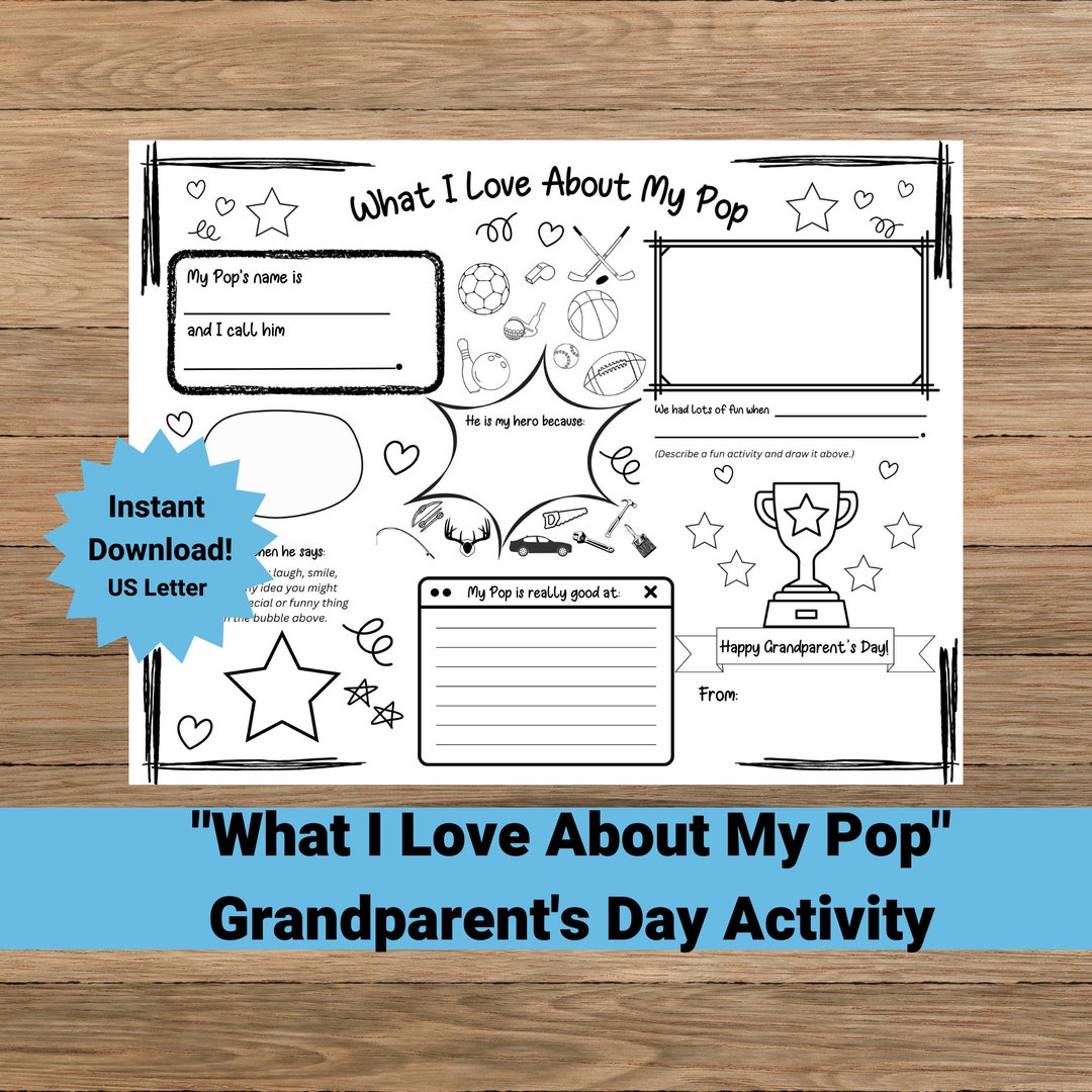 What I Love About My Pop Card | Grandparents Day Printable Activity ...