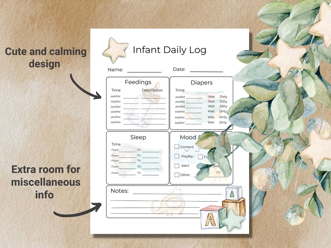 Infant Daily Report, Infant Daily Log, Baby Daily Log, Newborn Daily ...
