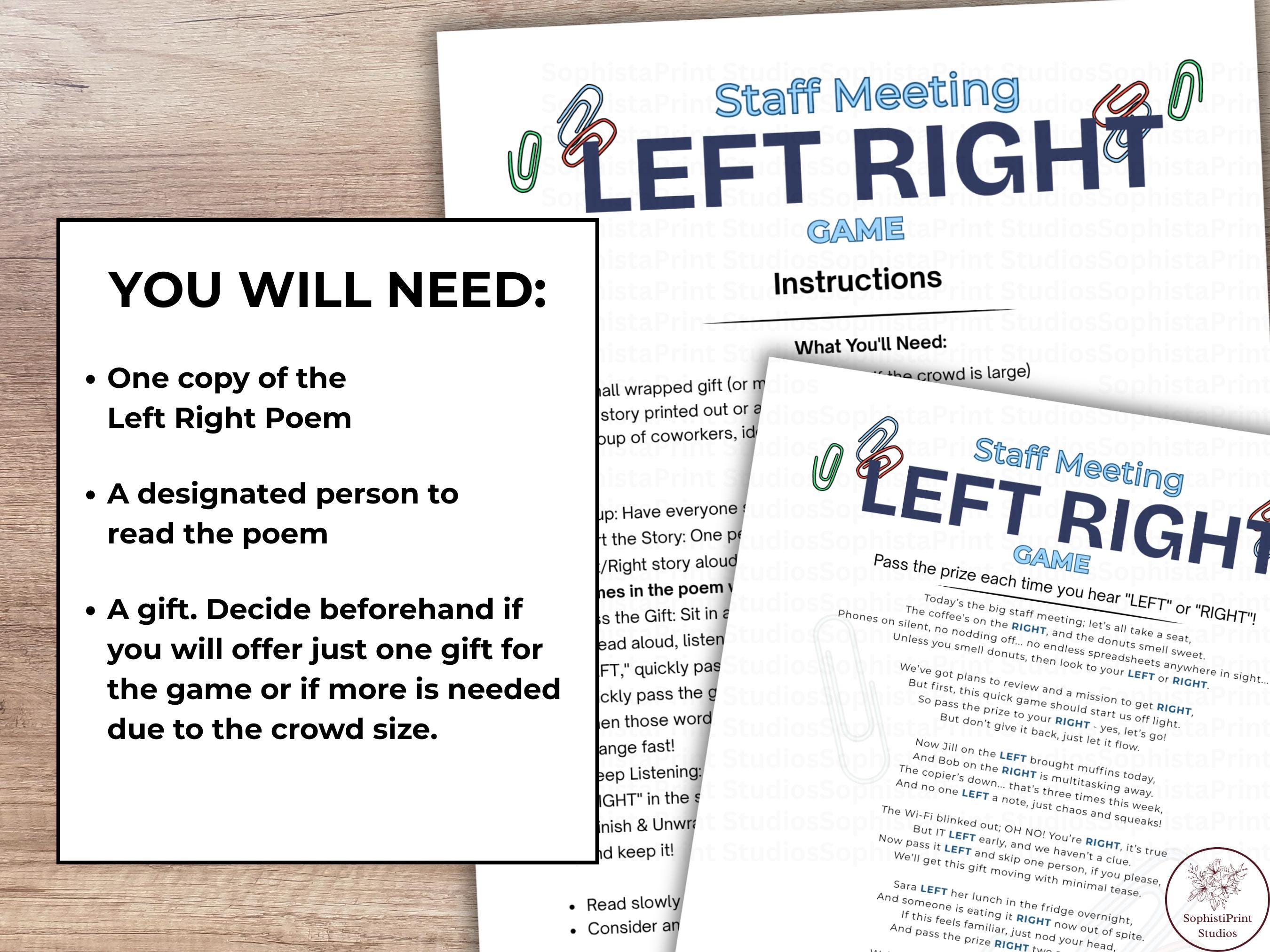 Staff Meeting Left Right Poem | Team Building Games | Work Games ...
