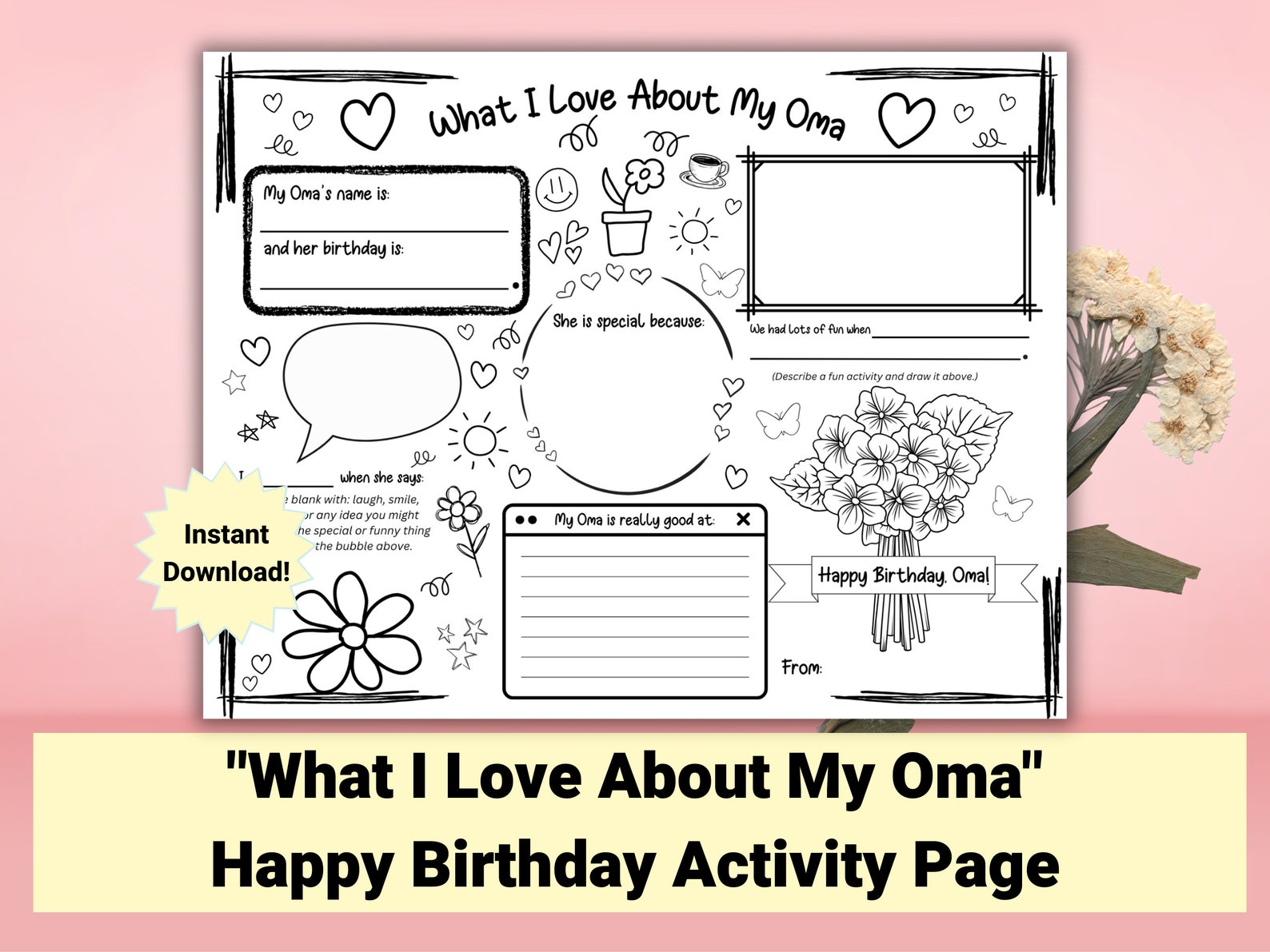Birthday Card for Oma | What I Love About My Oma Printable Birthday ...