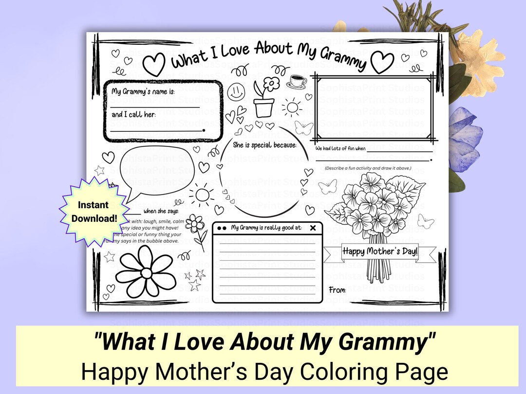 What I Love About My Grammy | Mother's Day Coloring Activity for Grammy ...