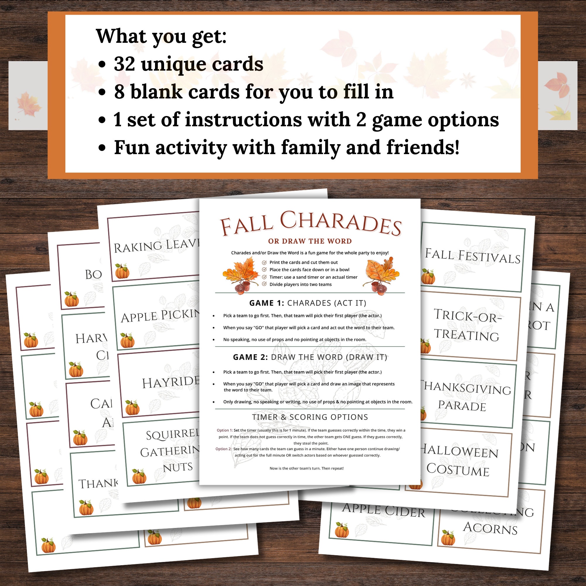 Fall Charades Party Game, Fall Printable Game, Fall Pictionary, Fall ...