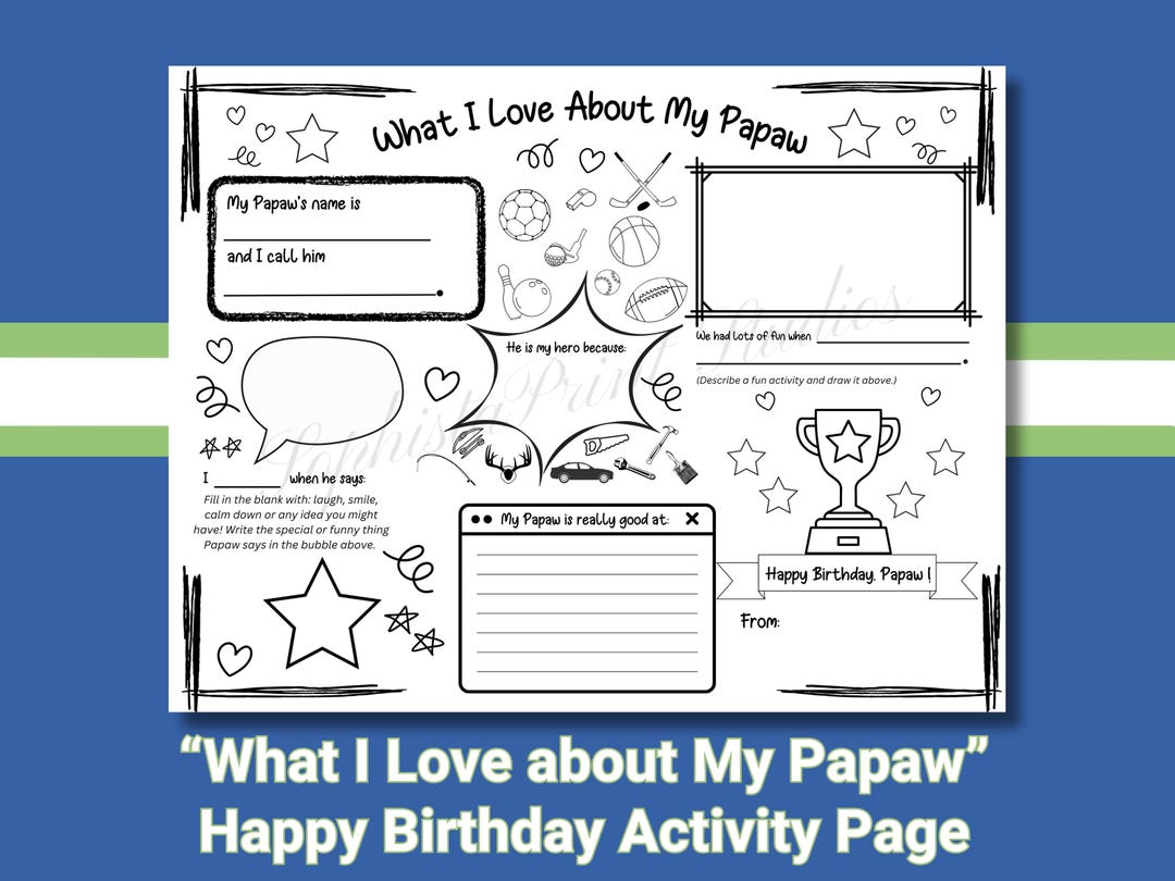 Papaw Birthday Card | What I Love About My Papaw Coloring Page | Papaw ...