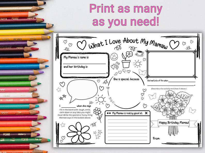 Birthday Card for Mamaw | What I Love About My Mamaw Printable Birthday ...
