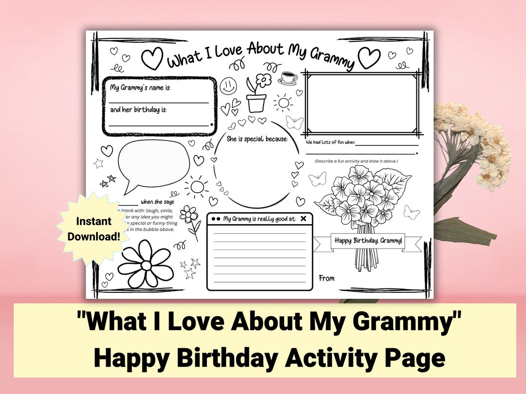 Birthday Card for Grammy | What I Love About My Grammy | Printable ...