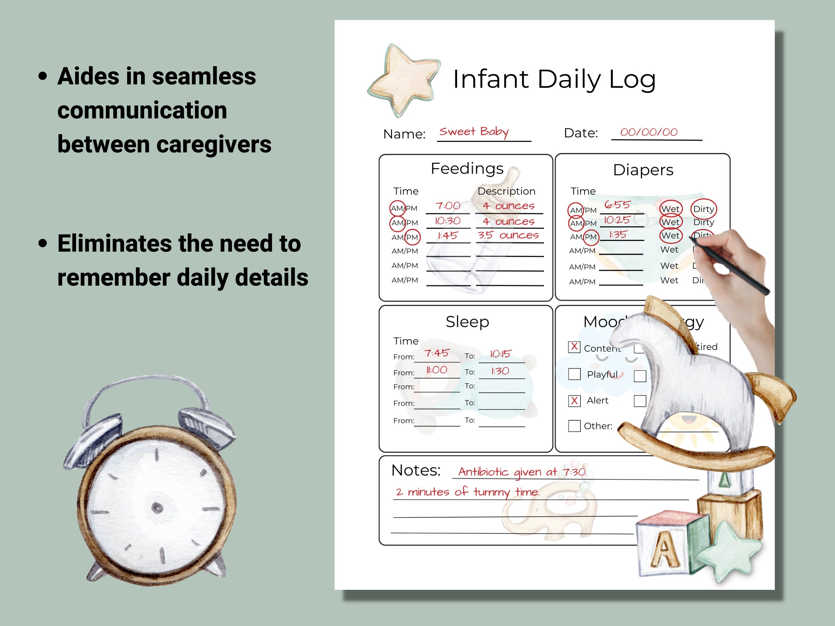 Infant Daily Report, Infant Daily Log, Baby Daily Log, Newborn Daily ...