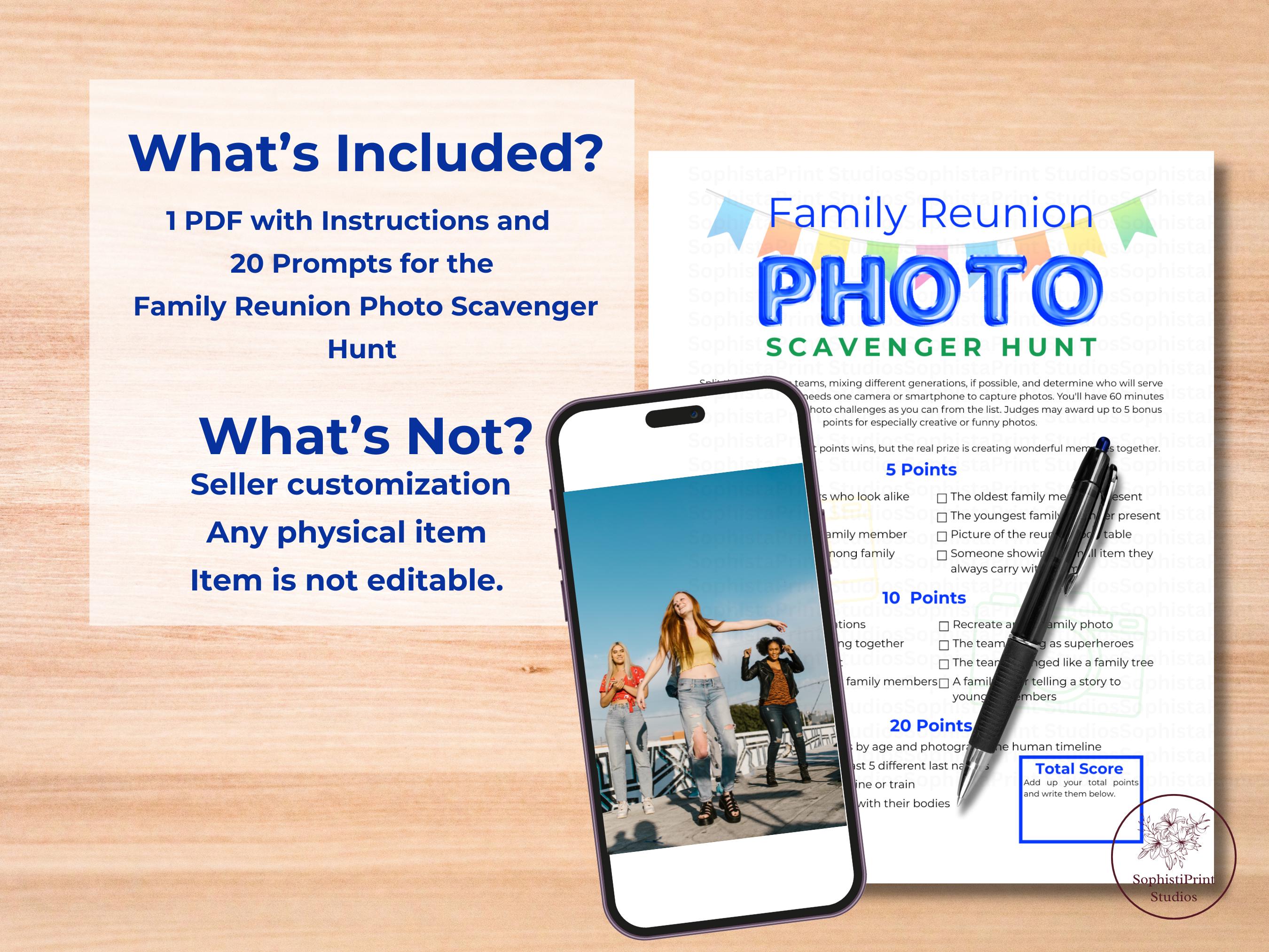 Family Reunion Photo Scavenger Hunt | Family Reunion Icebreaker ...