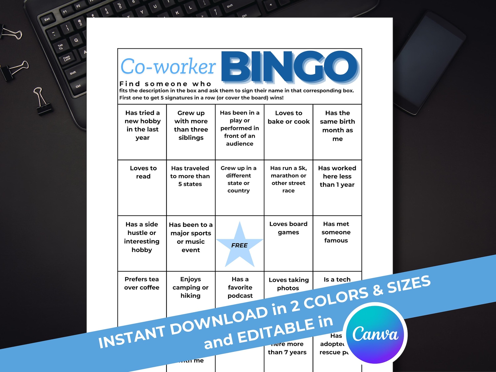 Editable Coworker Bingo Office Ice Breaker Team Building Game - Etsy