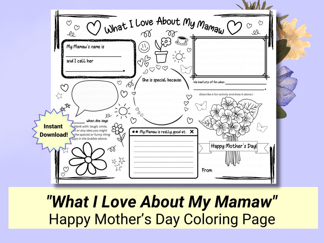 What I Love About My Mamaw | Mother's Day Coloring Activity for Mamaw ...