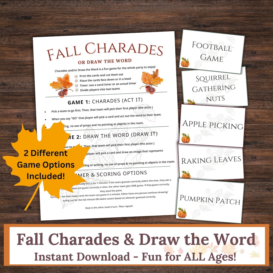 Fall Charades Party Game, Fall Printable Game, Fall Draw Pictures Game ...