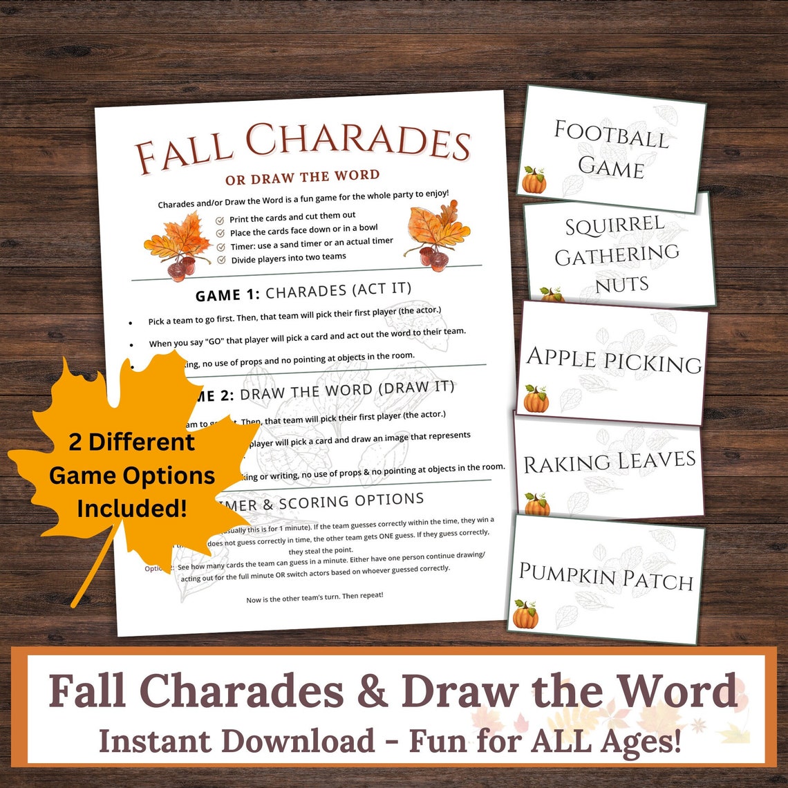 Fall Charades Party Game, Fall Printable Game, Fall Draw Pictures Game ...