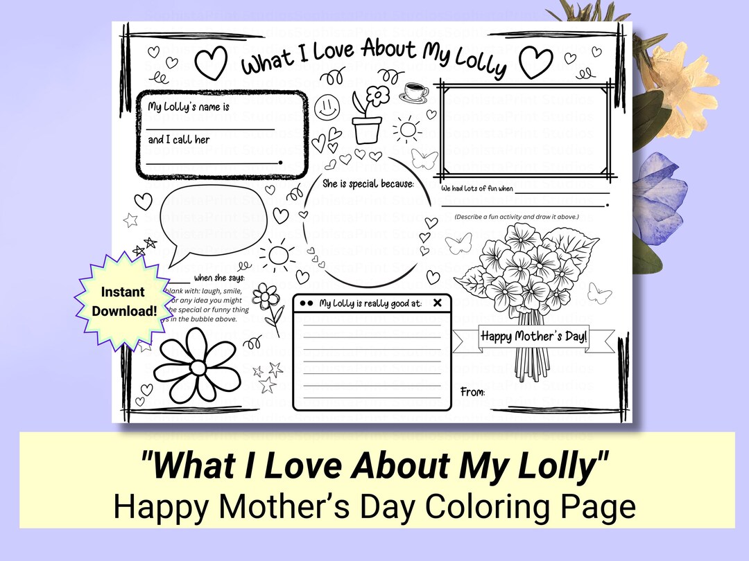 What I Love About My Lolly Mothers Day Card | Mother's Day Coloring ...