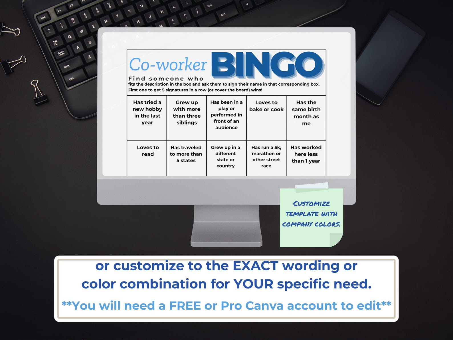 Editable Coworker Bingo Office Ice Breaker Team Building Game - Etsy