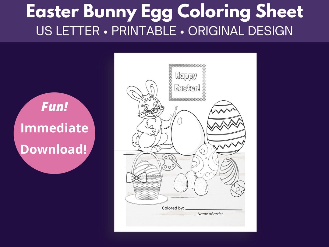 Easter Bunny Egg Printable Coloring Sheet - Etsy