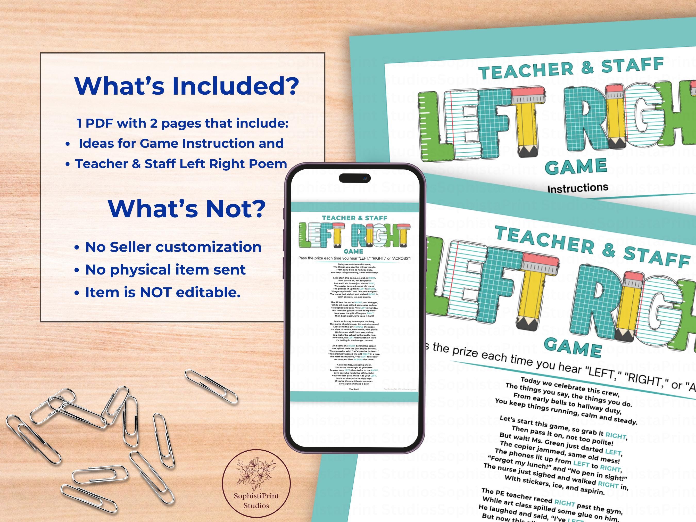 Teacher & Staff Left Right Across Game | Left Right Poem | School Team ...