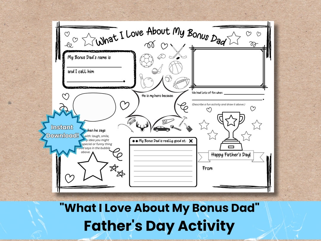 What I Love About My Bonus Dad | Fathers Day Card for Bonus Dad ...