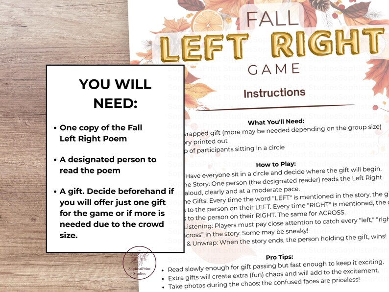 Fall Left Right Game & Fall Photo Scavenger Hunt, Fall Pass the Prize ...