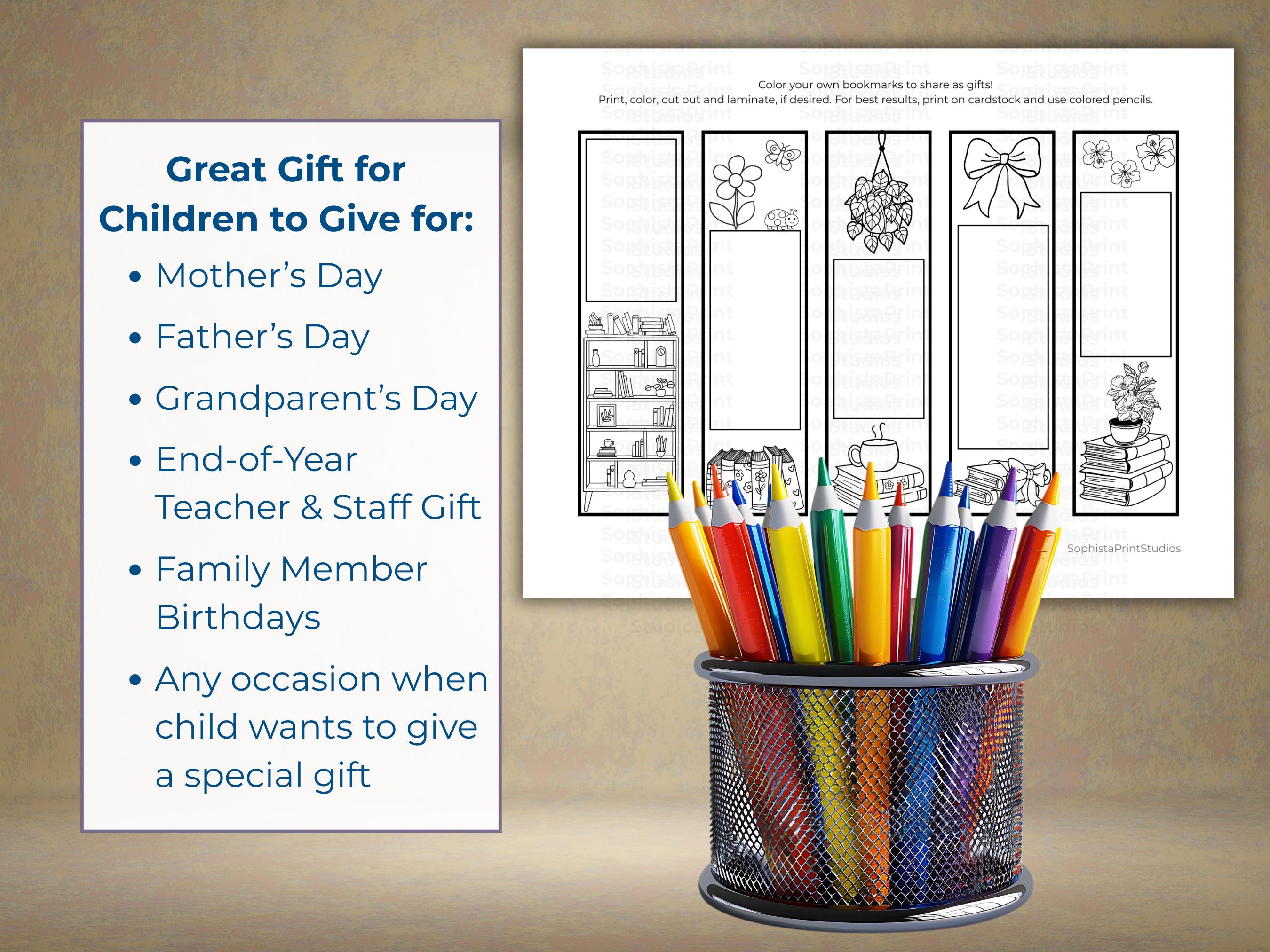 Printable Coloring Bookmark Gift | Gift for Grandparents | Gift From ...