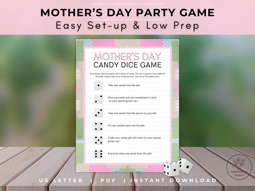 Game for Mothers Day | Candy Dice Game Printable | Mothers Day Activity ...