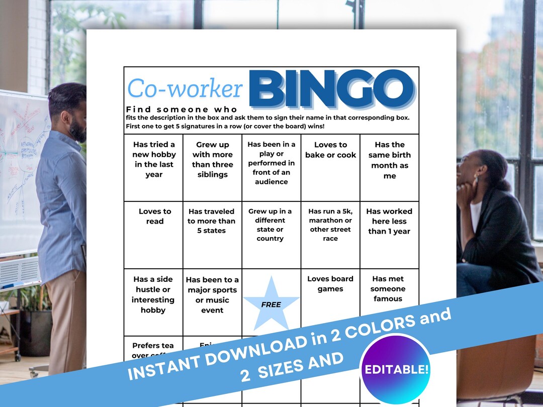 Coworker Bingo | Employee Icebreaker | Team Building Game | Employee ...