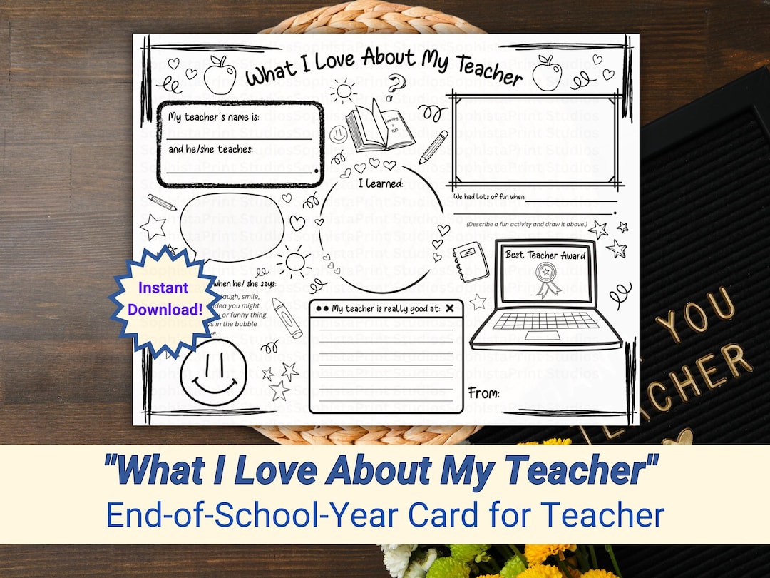End of School Year Card for Teacher | Coloring Page for Teacher | End ...