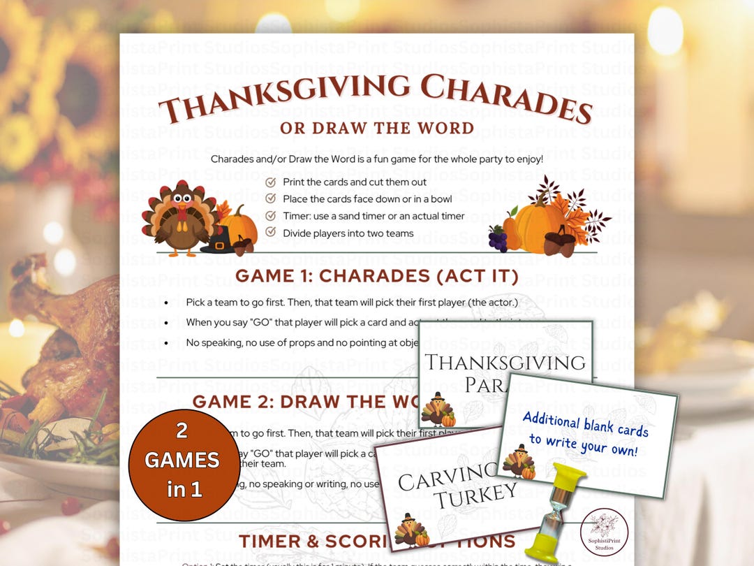 Thanksgiving Charades Game, Thanksgiving Drawing Game, Thanksgiving ...