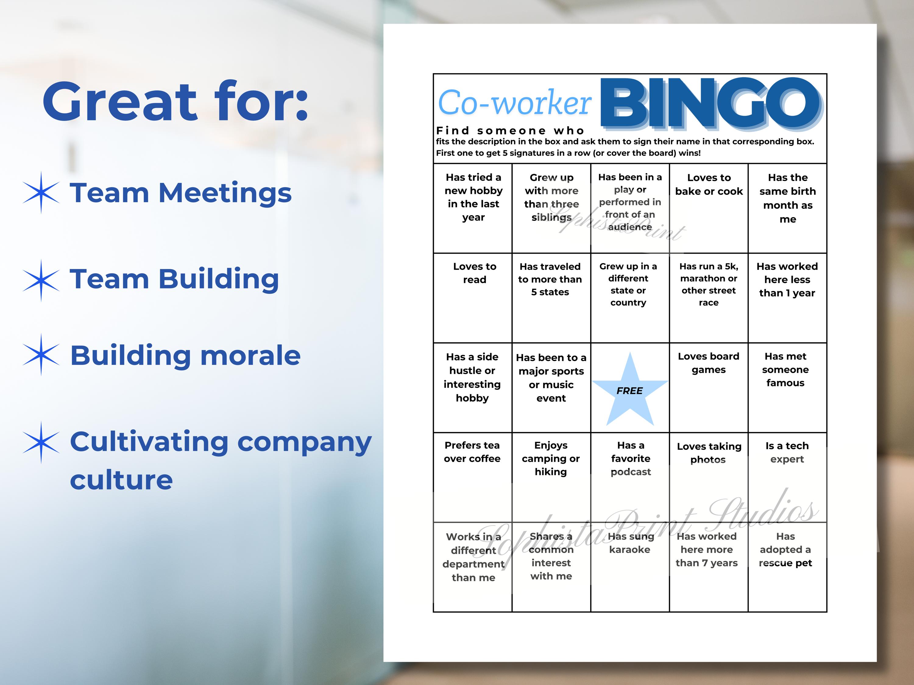 Editable Coworker Bingo Office Ice Breaker Team Building Game - Etsy