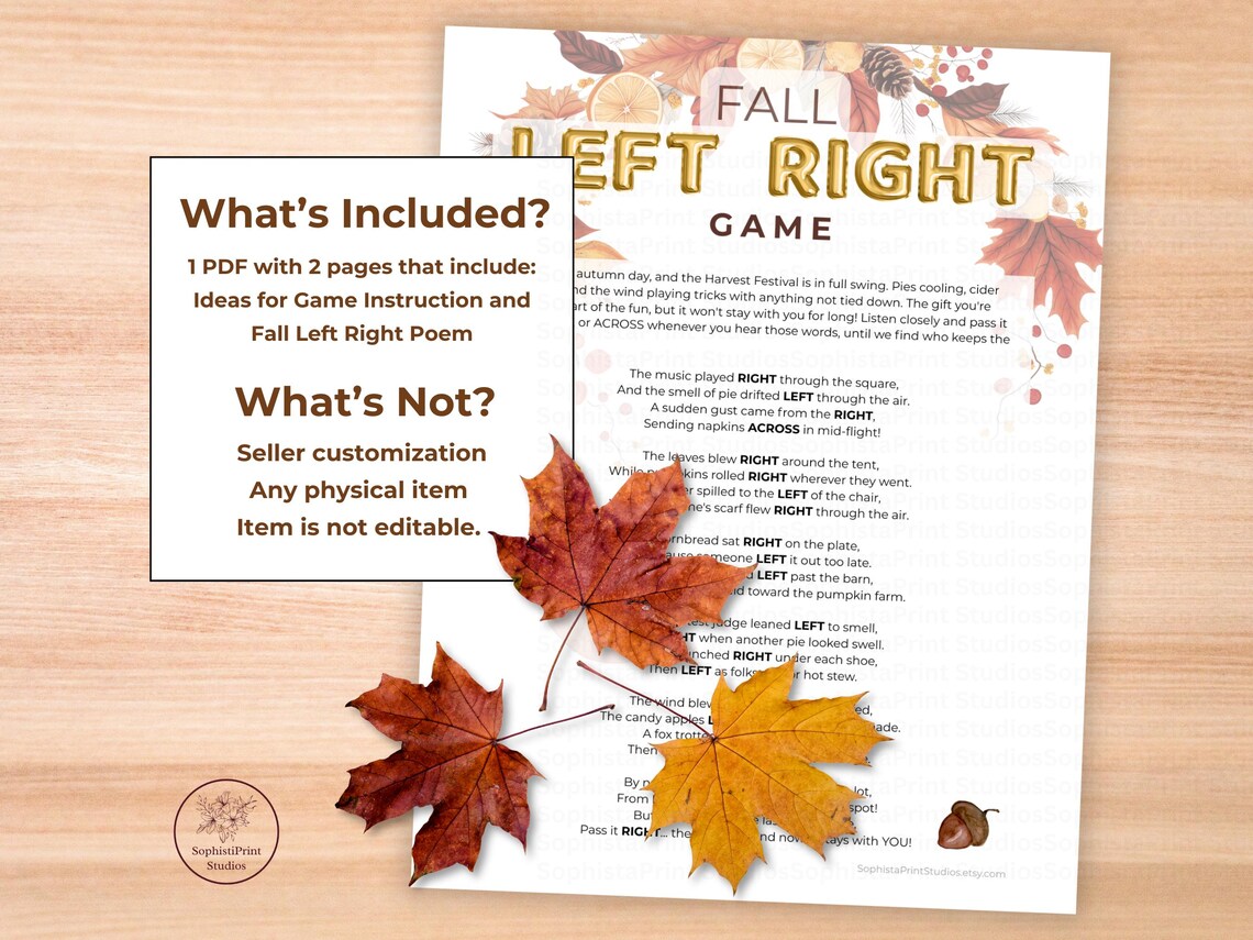 Fall Left Right Game & Fall Photo Scavenger Hunt, Fall Pass the Prize ...