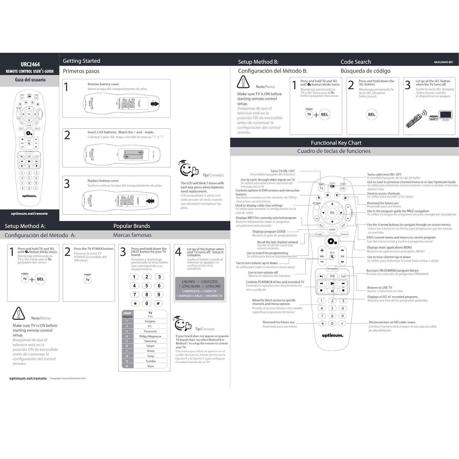 Cablevision Optimum Model URC 2464 B00 Universal Remote Control ...
