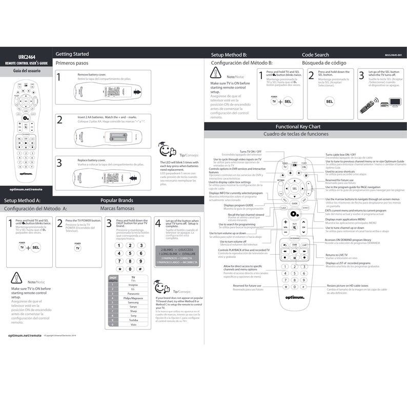 Cablevision Optimum Model URC 2464 B00 Universal Remote Control ...